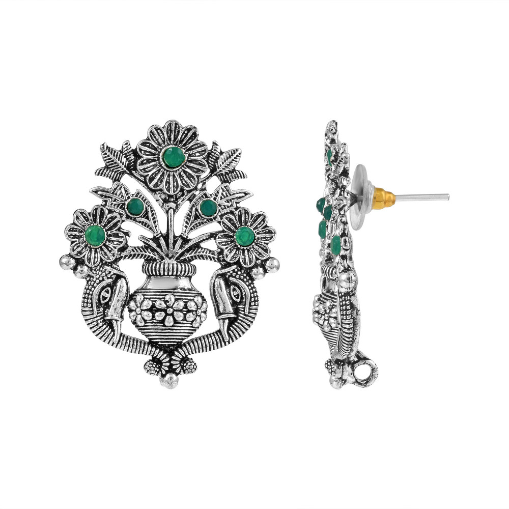 Buy ADMIER Silver Oxidised Flower Pot Design Earrings - Stylish ...